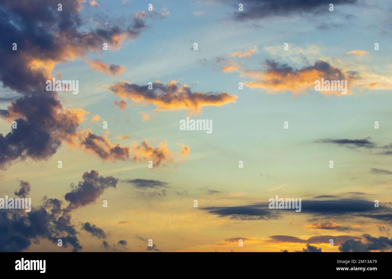 Cloudscape at dawn with nice orange and blue colors and gradients Stock ...
