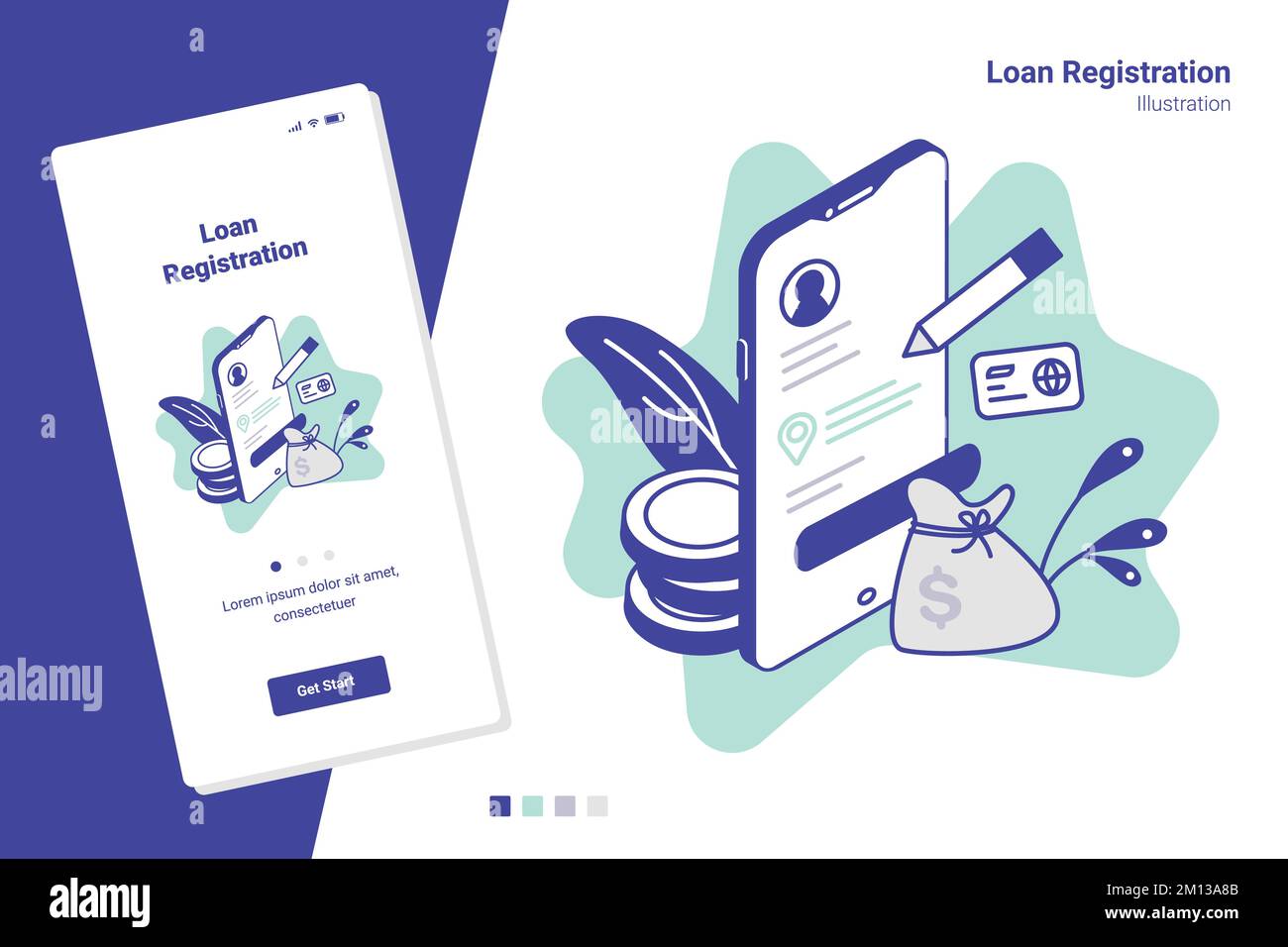 A vector illustration for loan registration with a mobile image version ...