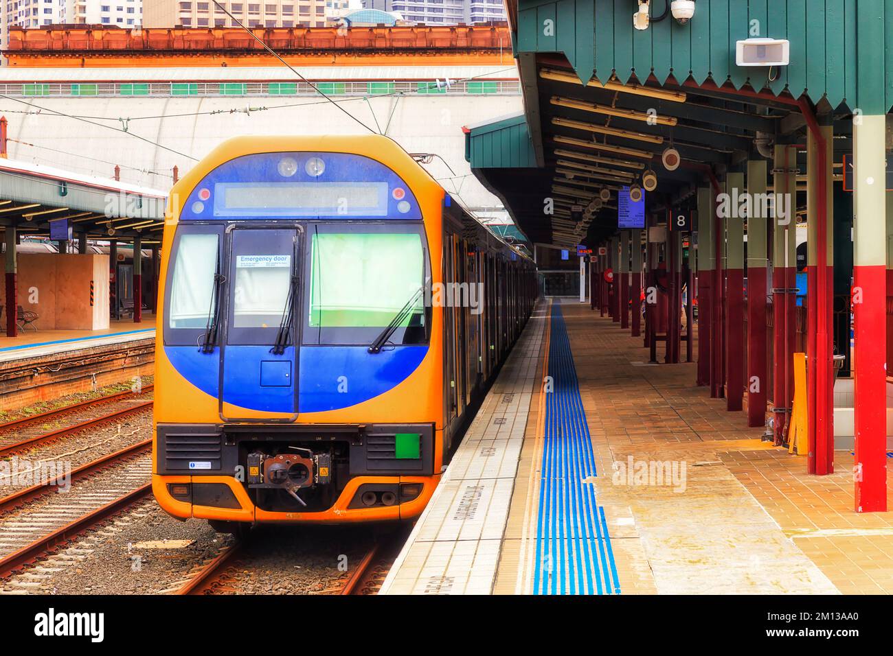Modern electric intercity overland train at passenger platform in ...