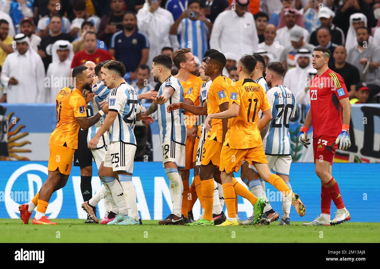 Doha, Qatar, 9th December 2022. Two sets of players square up to each ...