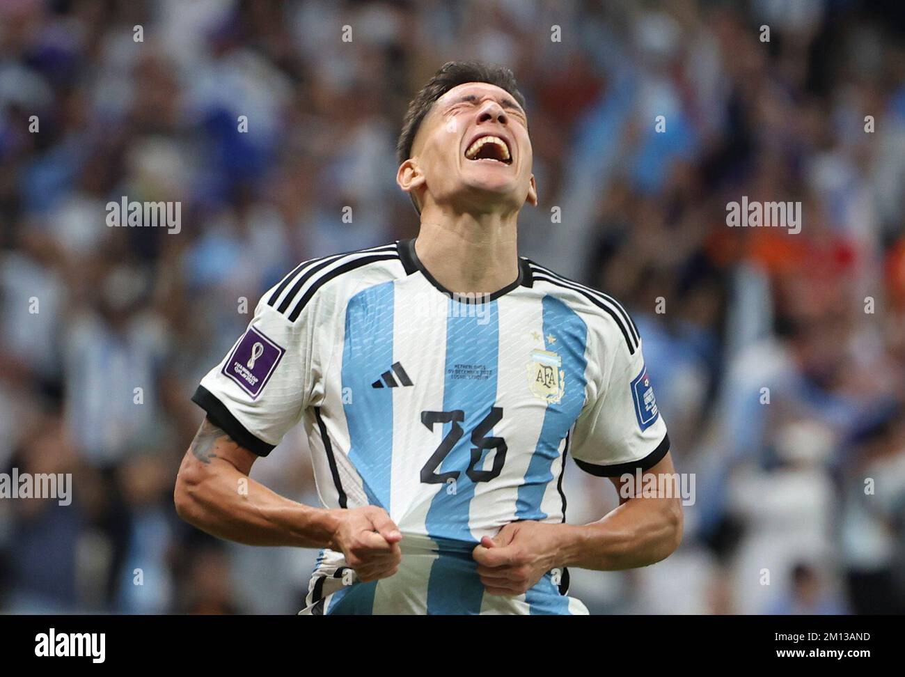 Lusail, Qatar. 9th Dec, 2022. Nahuel Molina of Argentina celebrates his ...