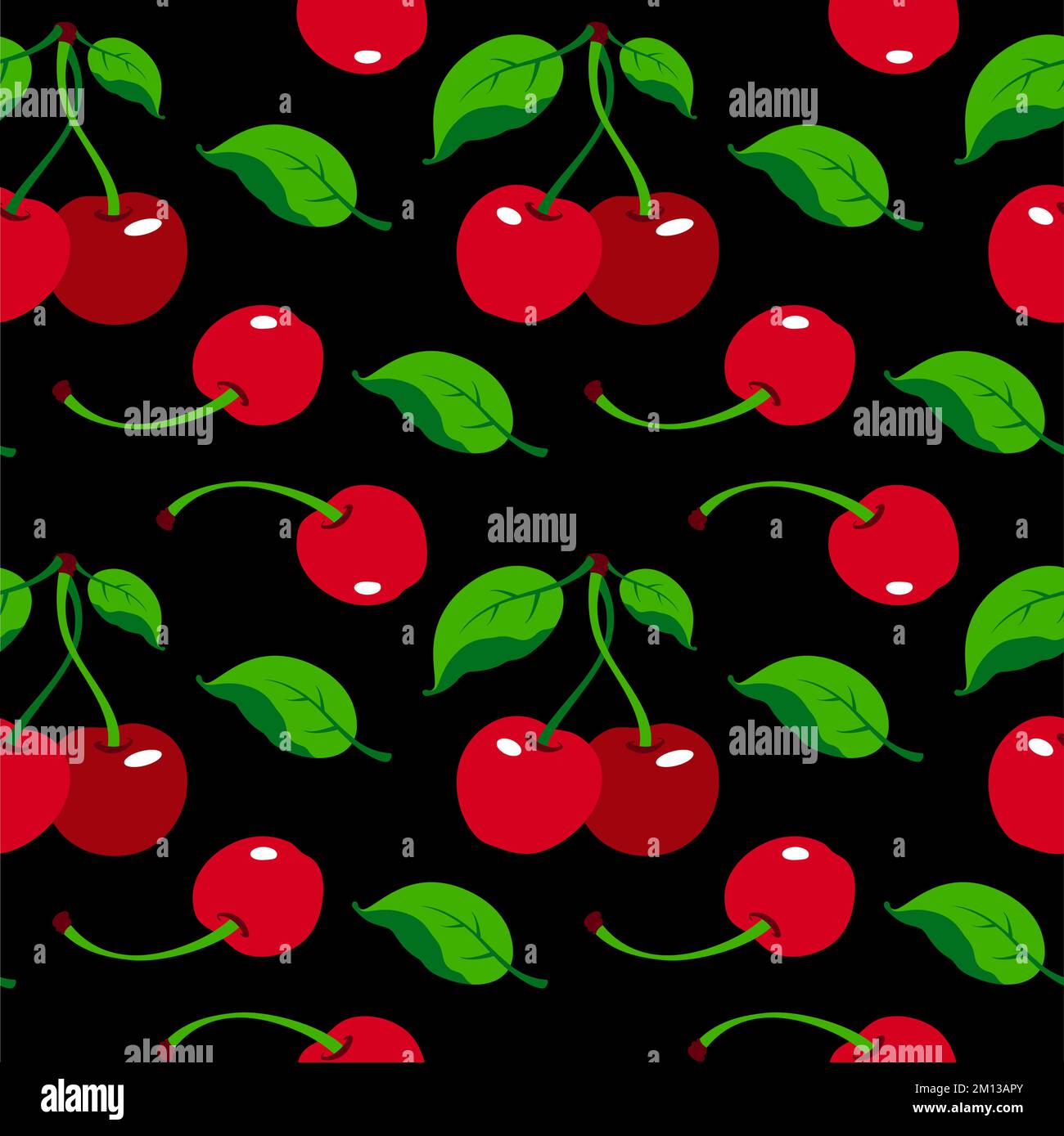 Cherry pattern on black background, wrapping paper, seamless pattern ...