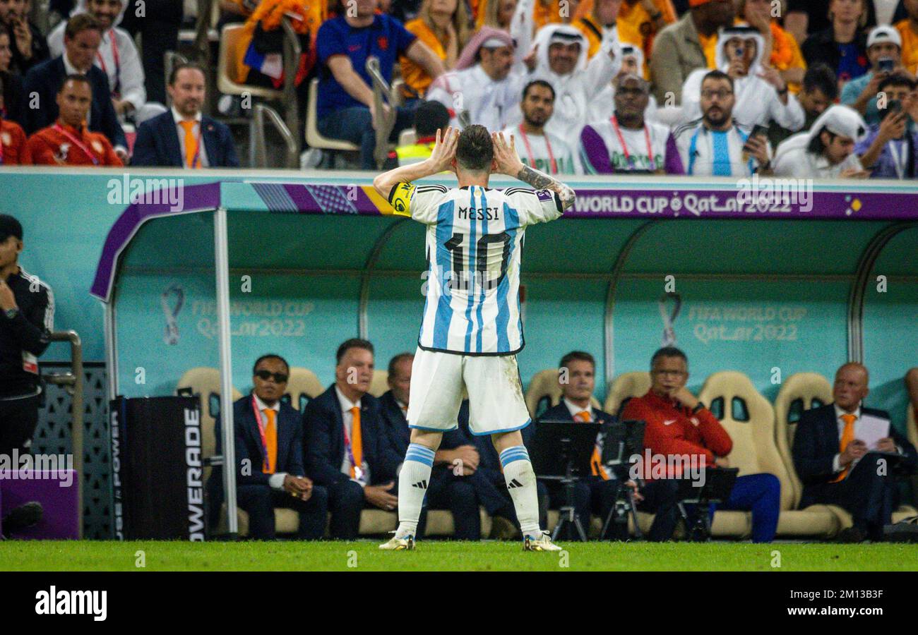Doha, Qatar. 9th Dec, 2022. Lionel Messi (Arg) provokes with jubilation ...