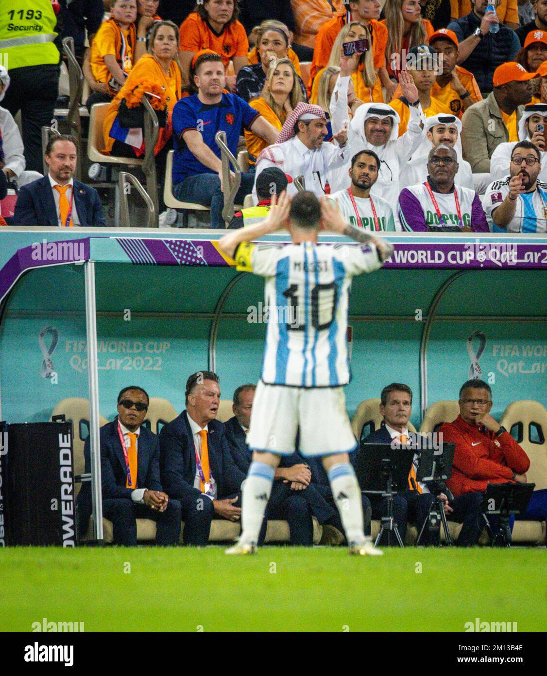 Doha, Qatar. 9th Dec, 2022. Lionel Messi (Arg) provokes with jubilation ...