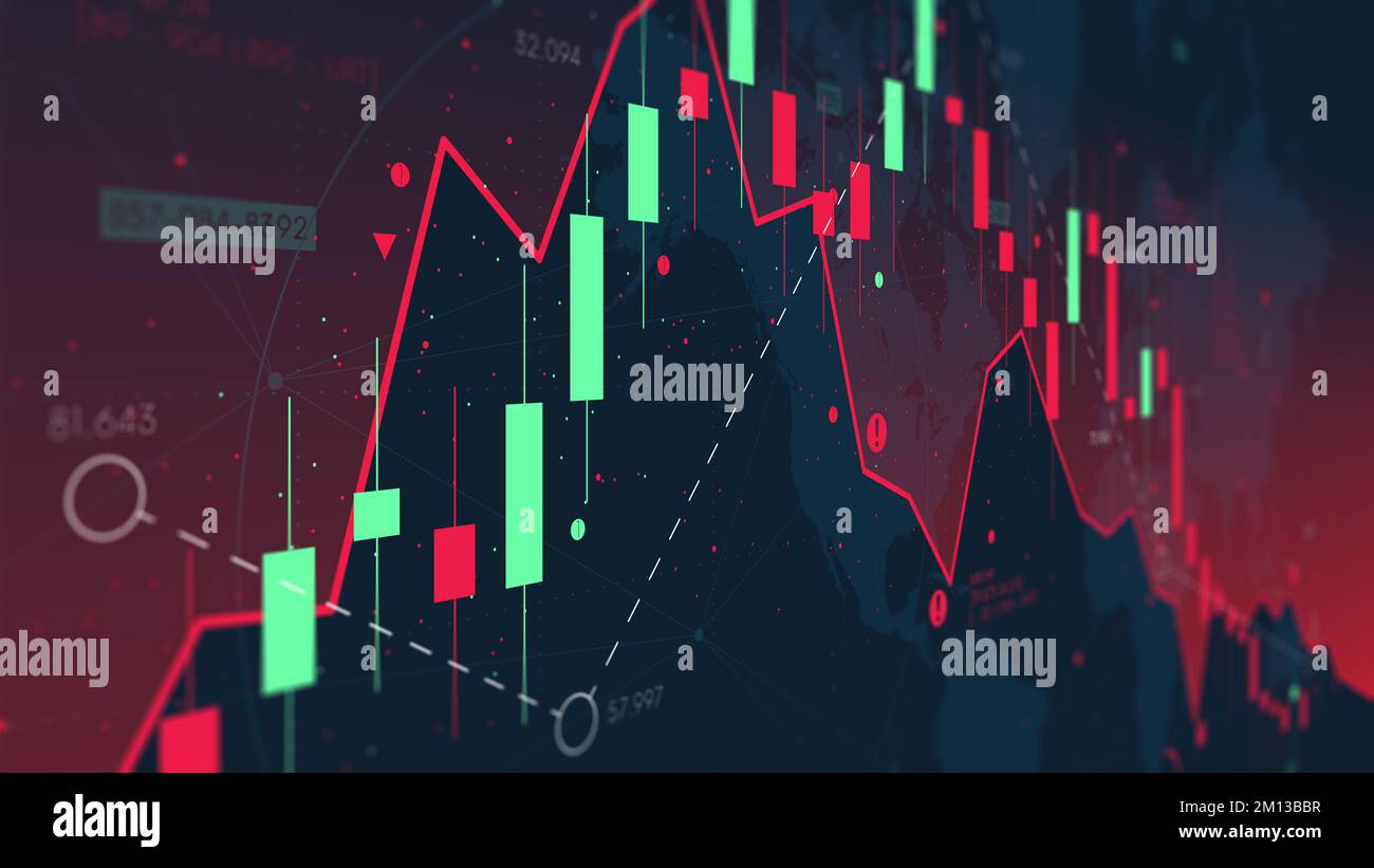 Graph of financial market analytics on the background of the world map ...