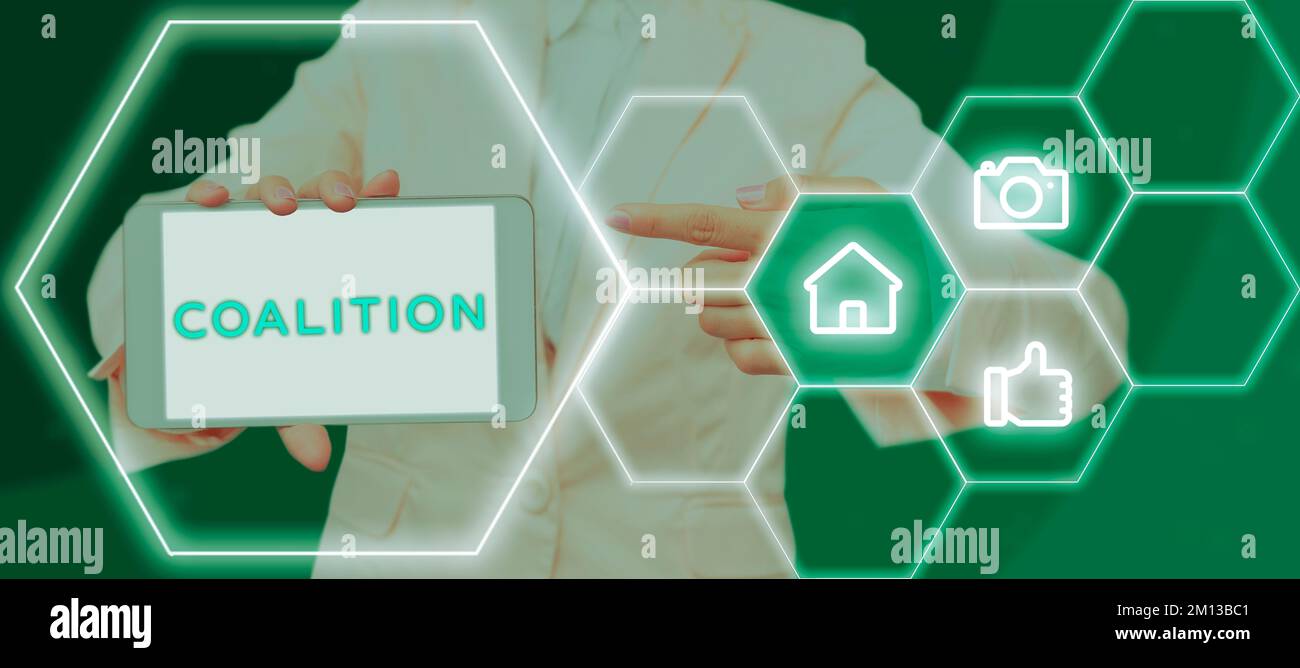 Text caption presenting Coalition. Internet Concept a temporary ...