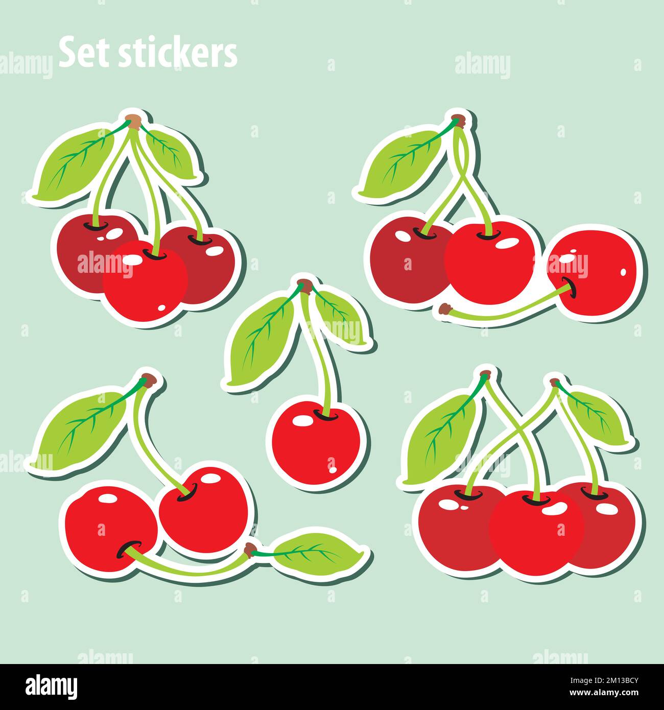 Stickers set red cherry vector for children for kids Stock Vector Image ...