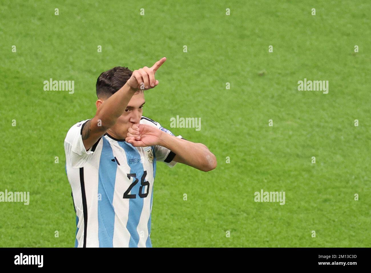 Lusail, Qatar. 9th Dec, 2022. Nahuel Molina of Argentina celebrates his ...
