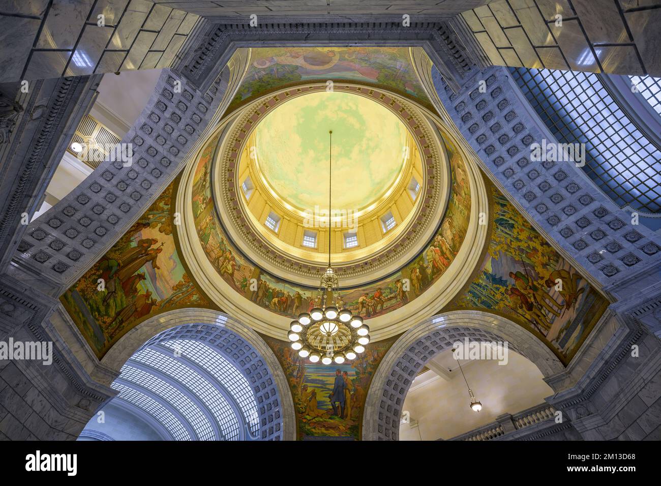 Inner dome and chandelier from the rotunda floor of the Utah State ...
