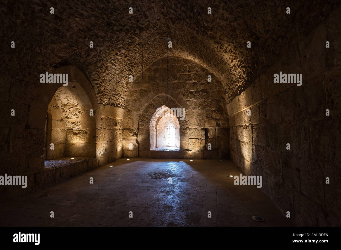 Tower of Aybak Mosque Interior at Aljoun Castle in Jordan Stock Photo ...