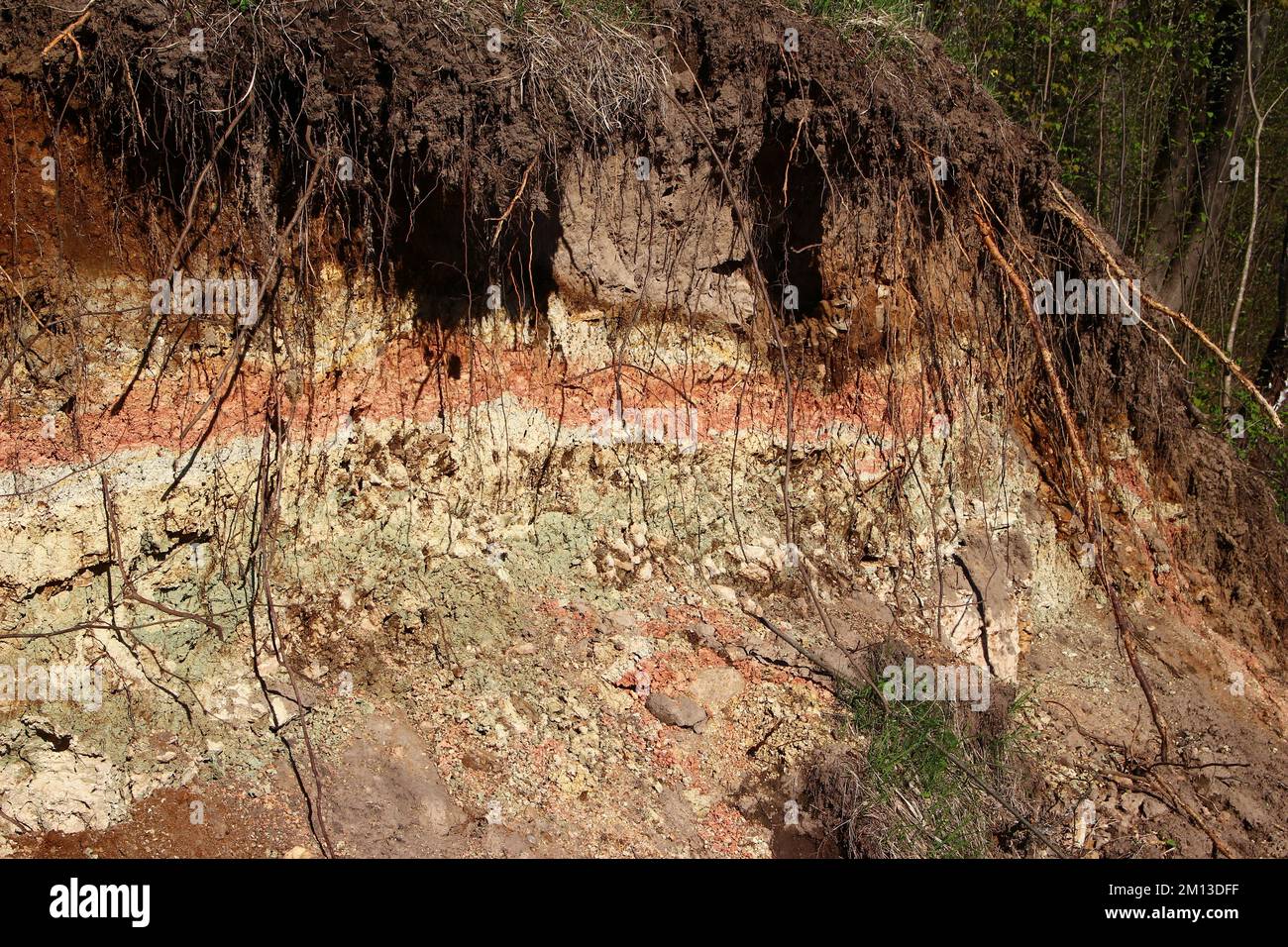 Clay layer folded in layers of different colors dried in the sun Stock ...