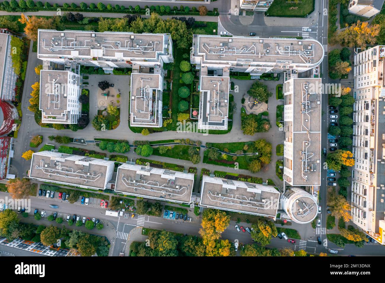 Top down aerial landscape of modern housing project Stock Photo - Alamy