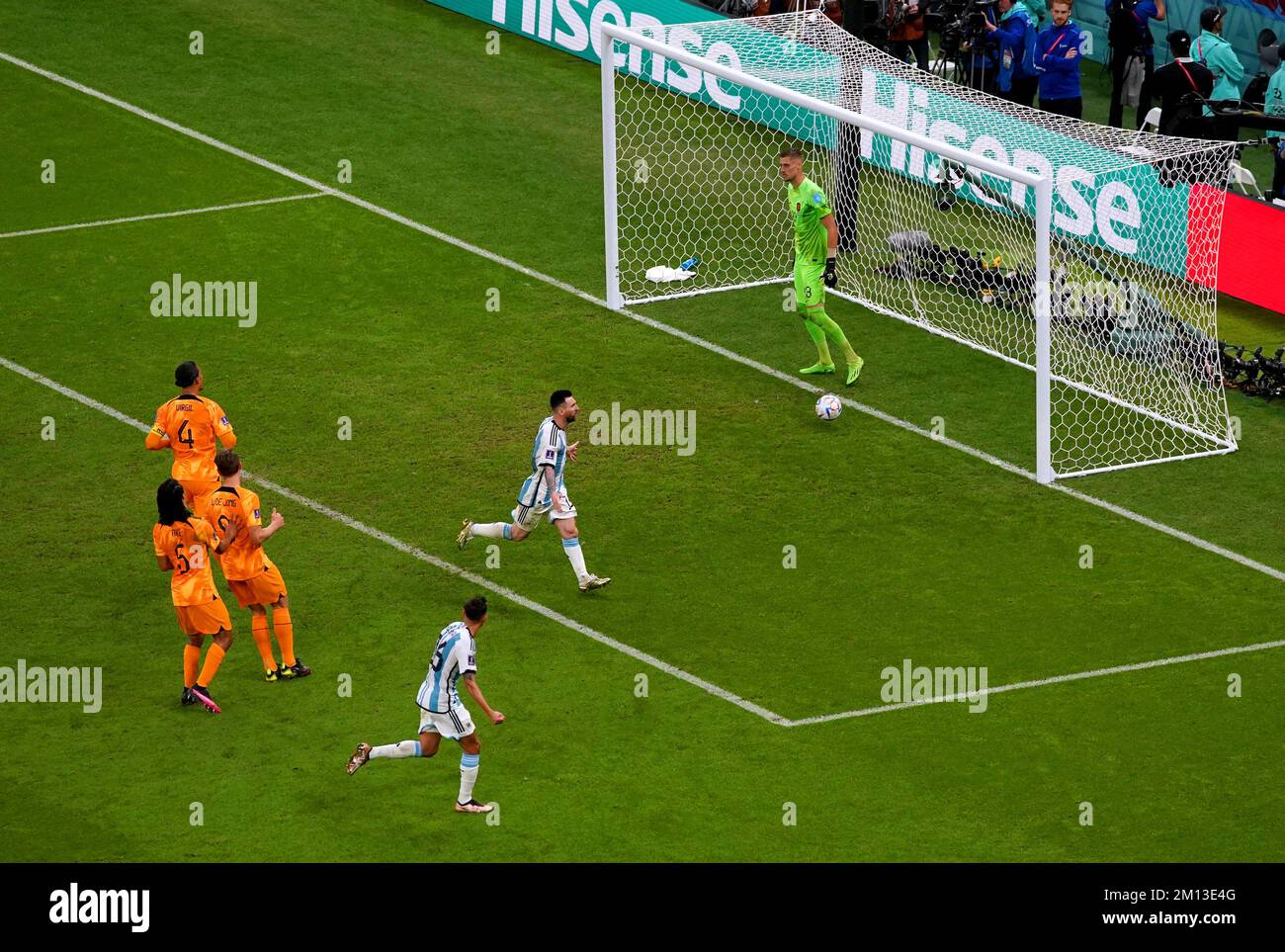 Argentina's Lionel Messi celebrates scoring their side's second goal of ...