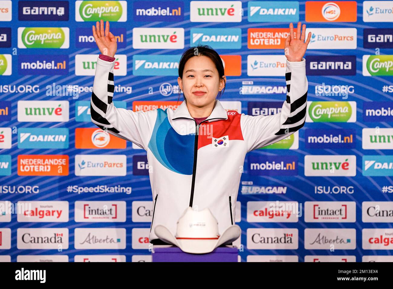 CALGARY, CANADA - DECEMBER 9: Min-Sun Kim of Republic of Korea winner ...