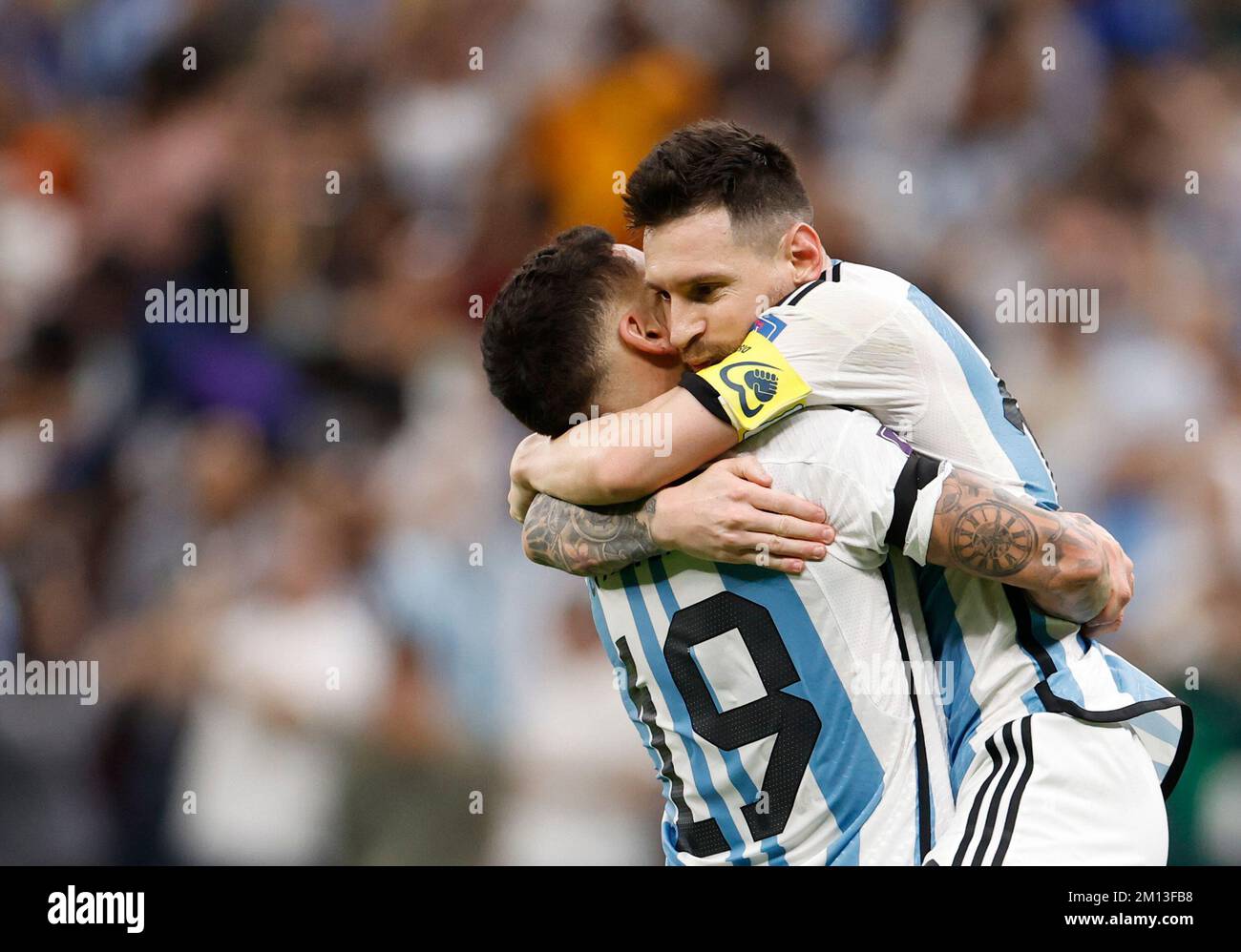 Lusail, Qatar. 9th Dec, 2022. Lionel Messi (R) of Argentina celebrates ...