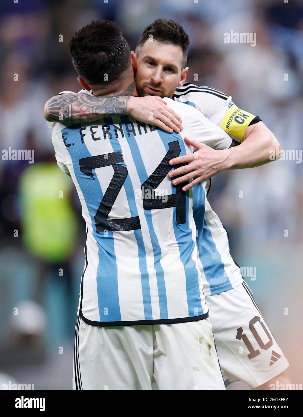 Lusail, Qatar. 9th Dec, 2022. Lionel Messi (R) of Argentina celebrates ...