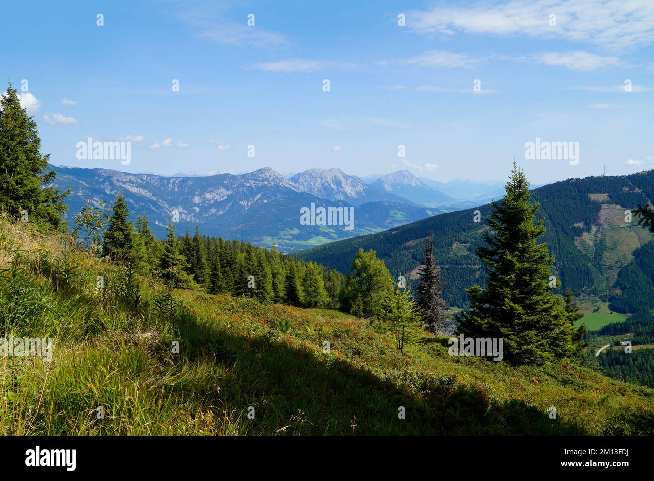 a hiking trail overlooking the picturesque alpine landscape by the foot ...