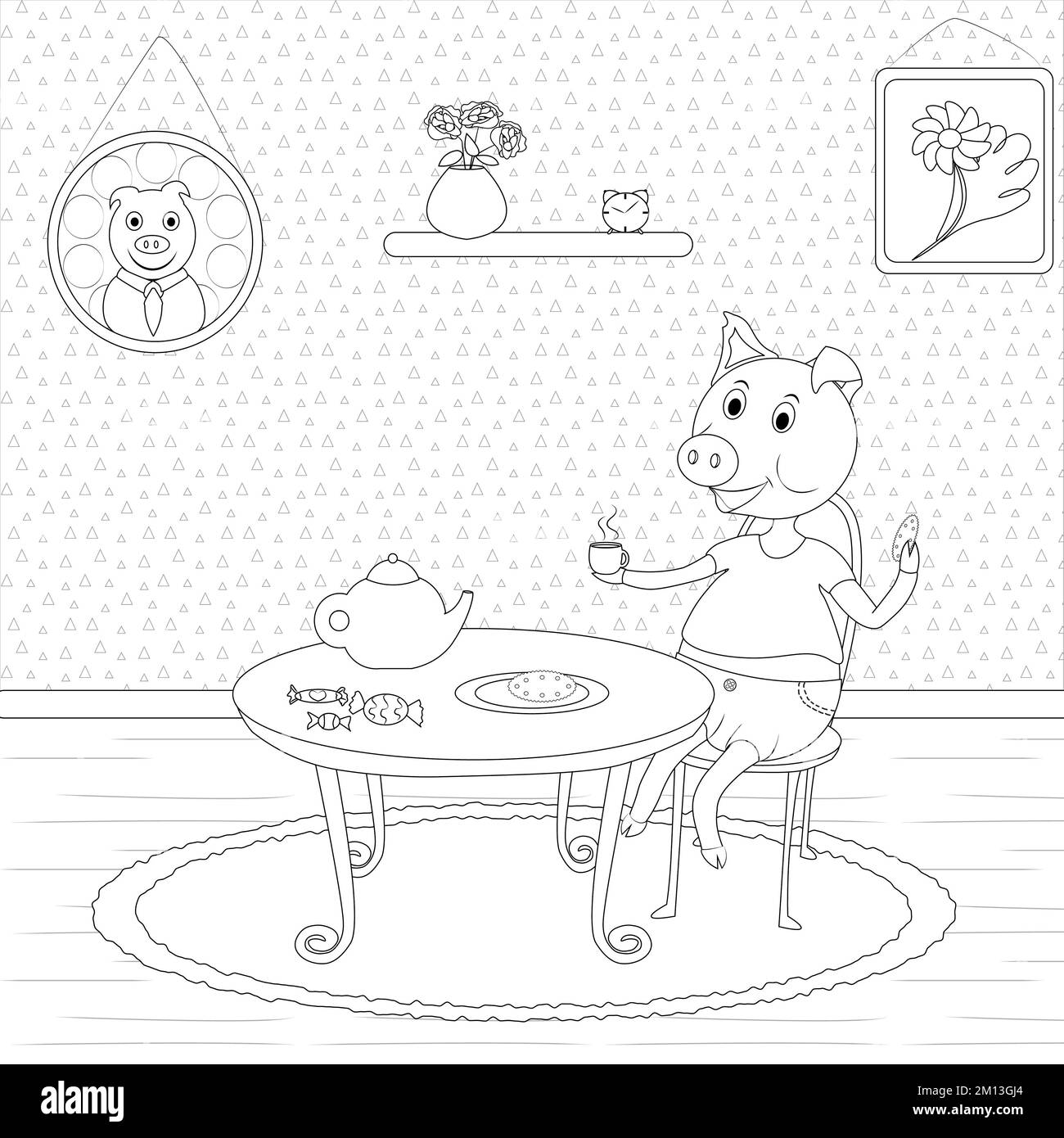 Coloring pages for coloring book, cute animal, black and white Stock ...