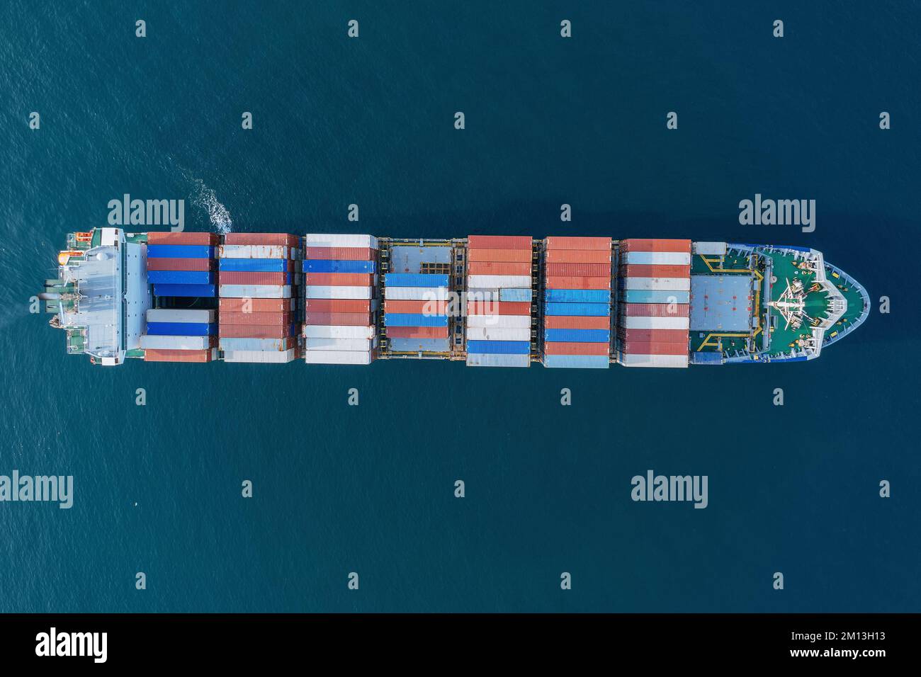 Cargo ship with containers, directly above drone view Stock Photo - Alamy