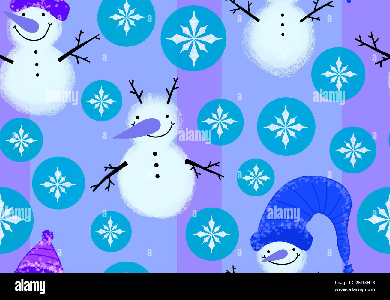 Winter seamless snowman and snowflakes pattern for Christmas wrapping ...