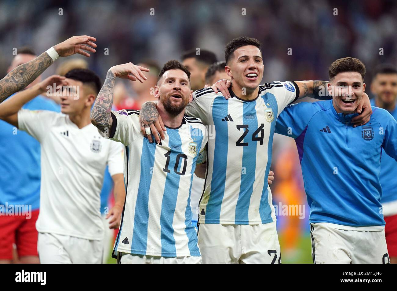 Argentina's Lionel Messi and Enzo Fernandez celebrate their sides ...
