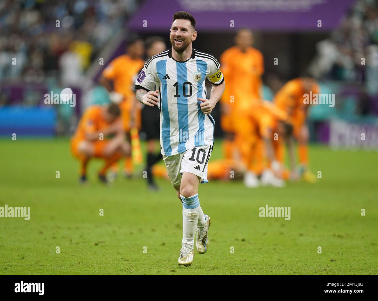 Argentina's Lionel Messi celebrates his sides victory in the penalty ...