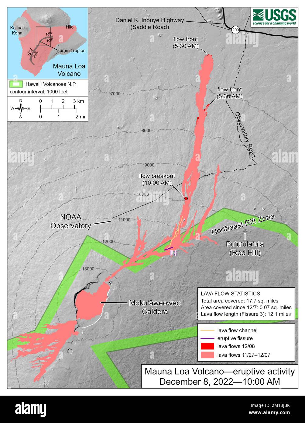Mauna Loa, Hawaii, USA. 8th Dec, 2022. The Northeast Rift Zone eruption ...
