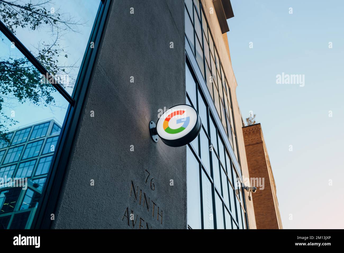 New York, USA - November 21, 2022: Logo sign outside Google store in ...