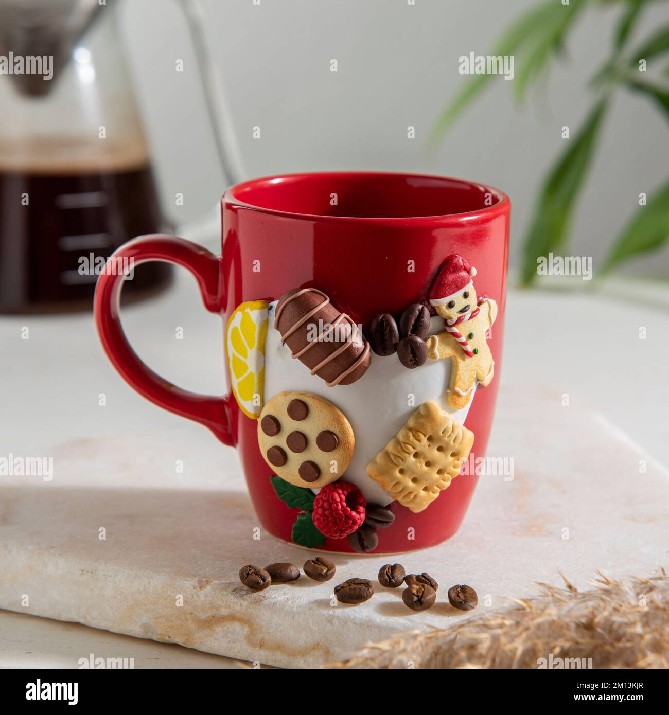 hand made decorative design coffee cup with gingerbread figure Stock ...