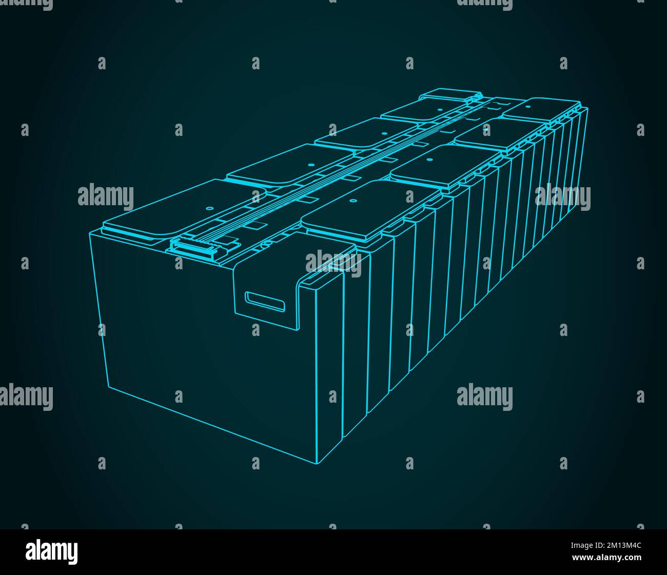 Stylized vector illustrations of blueprint of battery module Stock ...