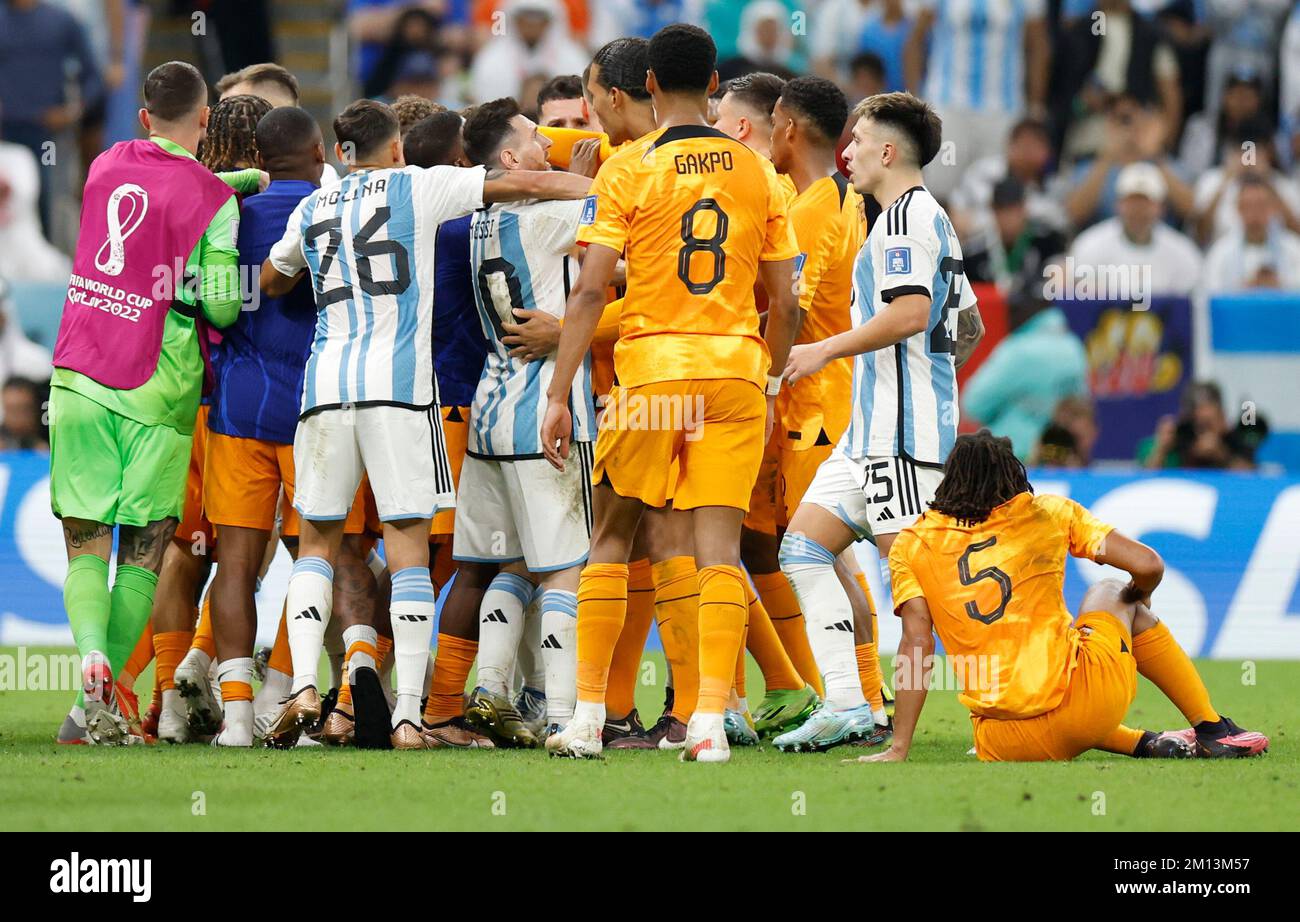 Lusail, Qatar. 9th Dec, 2022. Players argue with each other during the ...
