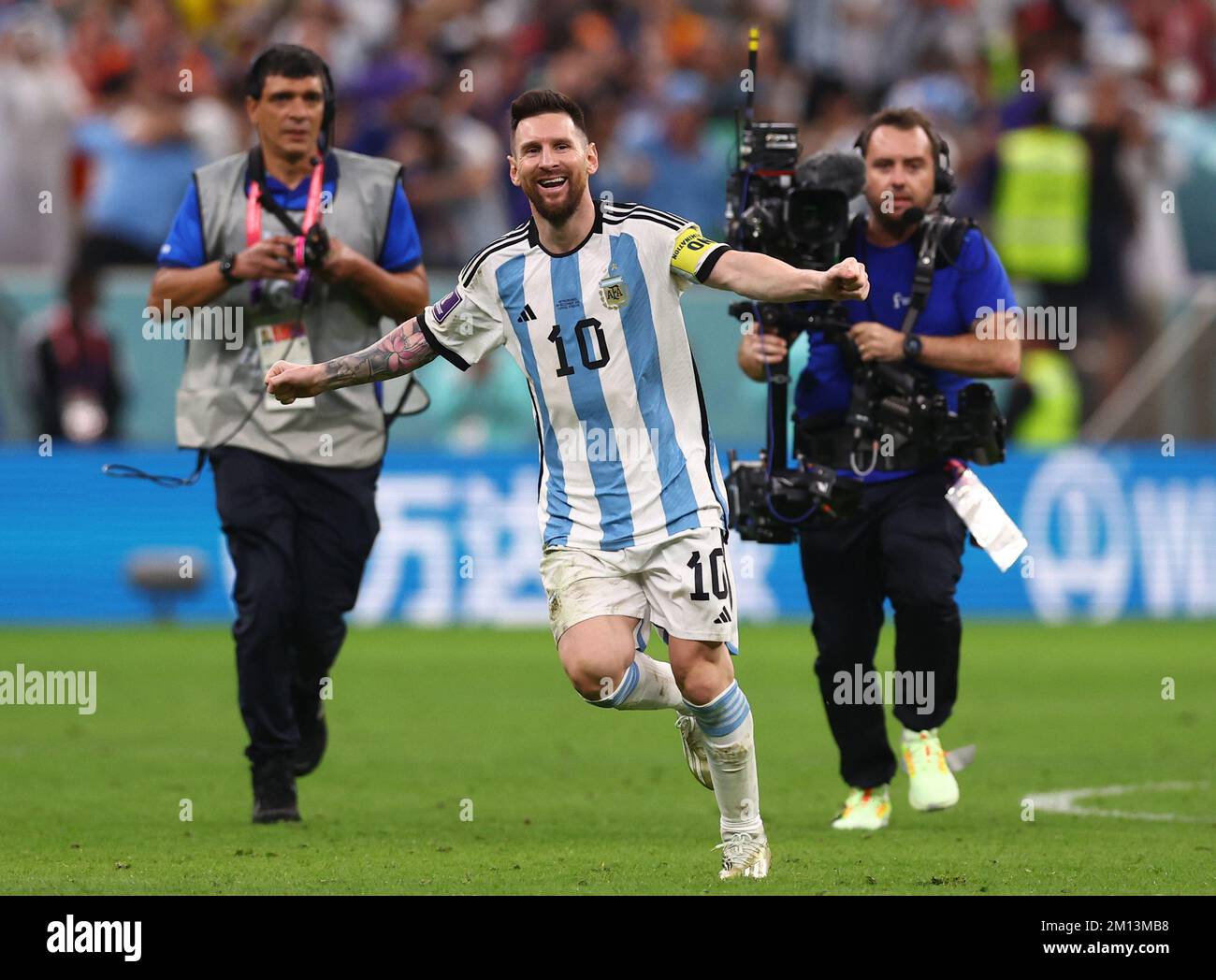 Doha, Qatar, 9th December 2022. Lionel Messi of Argentina celebrates ...