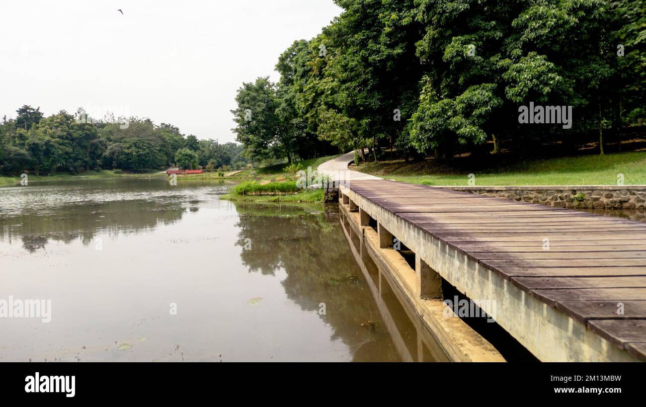 beautiful natural lanscape scenery, lake with wooden bridge, nature ...