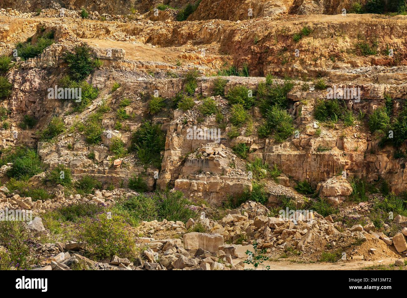 Abandoned benches of Magnesian limestone in a quarry Stock Photo - Alamy