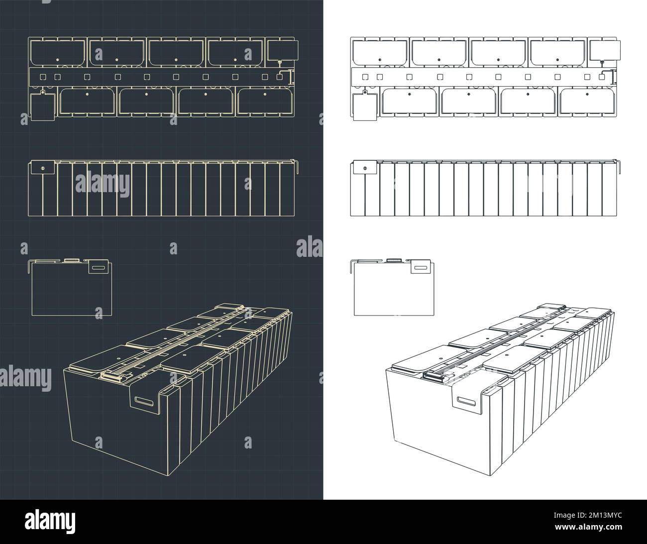 Stylized vector illustration of blueprints of battery module Stock ...