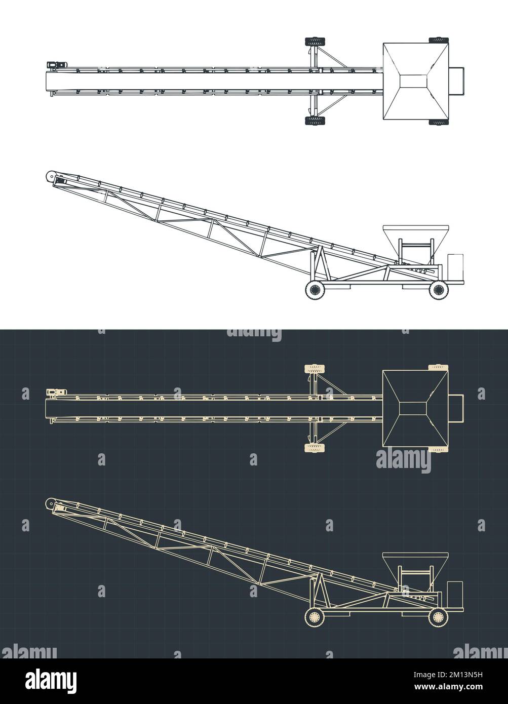 Stylized vector illustration of blueprints of mobile conveyor Stock ...