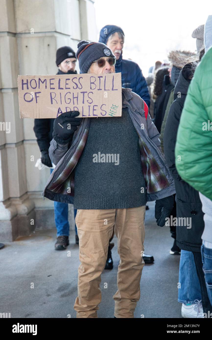 Providence, RI, USA. 09th Dec, 2022. Homeless encampment and protest ...