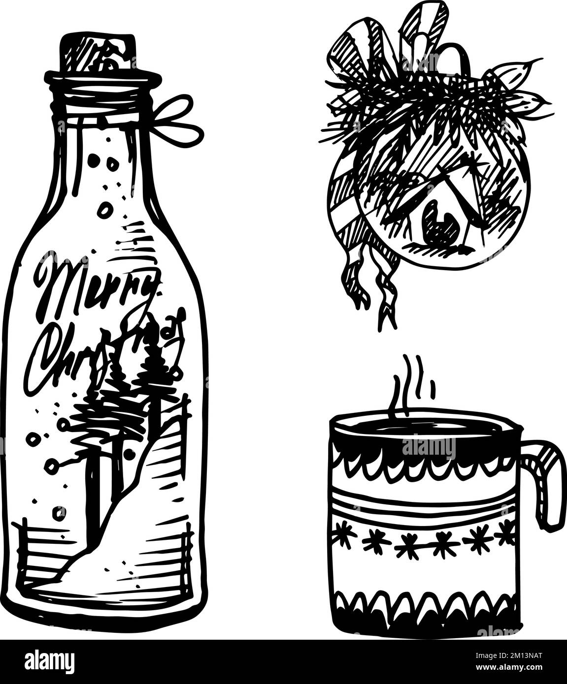 Black Mono Color Illustration for Merry Christmas and Happy New Year ...