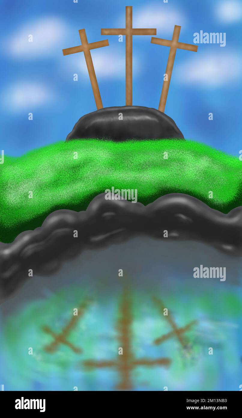 This illustration commemorates the biblical crucifixion of Jesus Christ ...