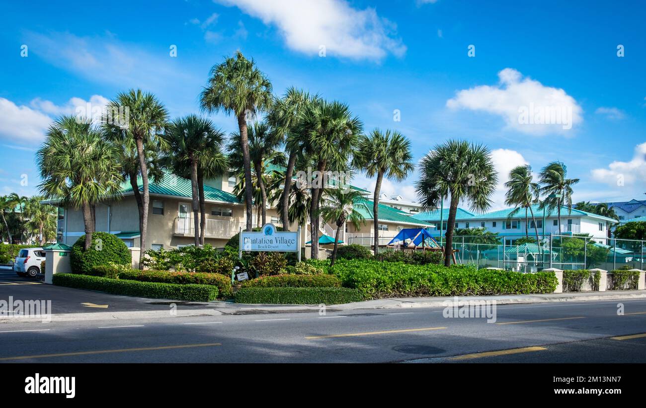 Grand Cayman, Cayman Islands, Aug 2022, view of the Plantation Village ...