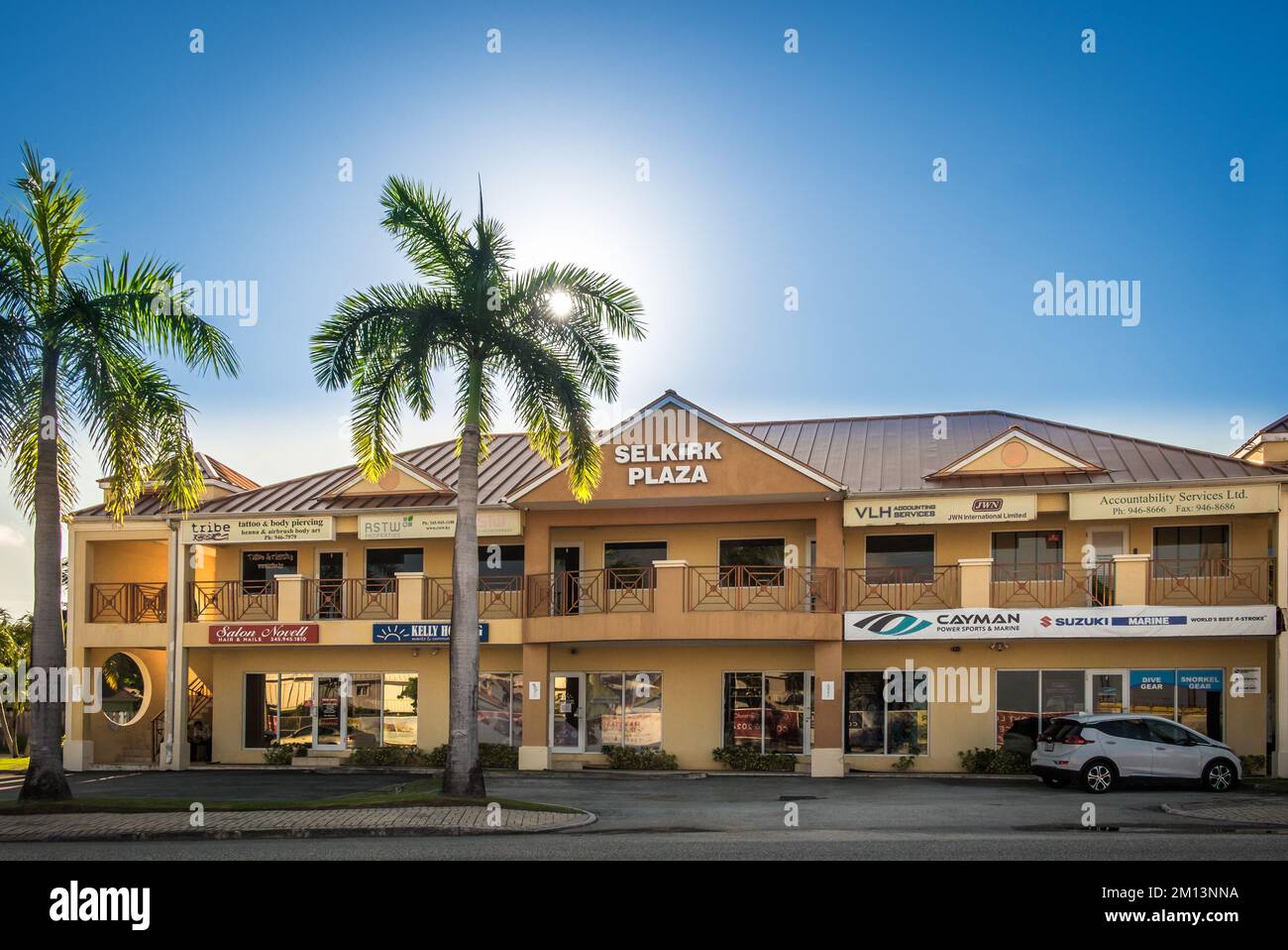 Grand Cayman, Cayman Islands, Aug 2022, view of a building with shops ...