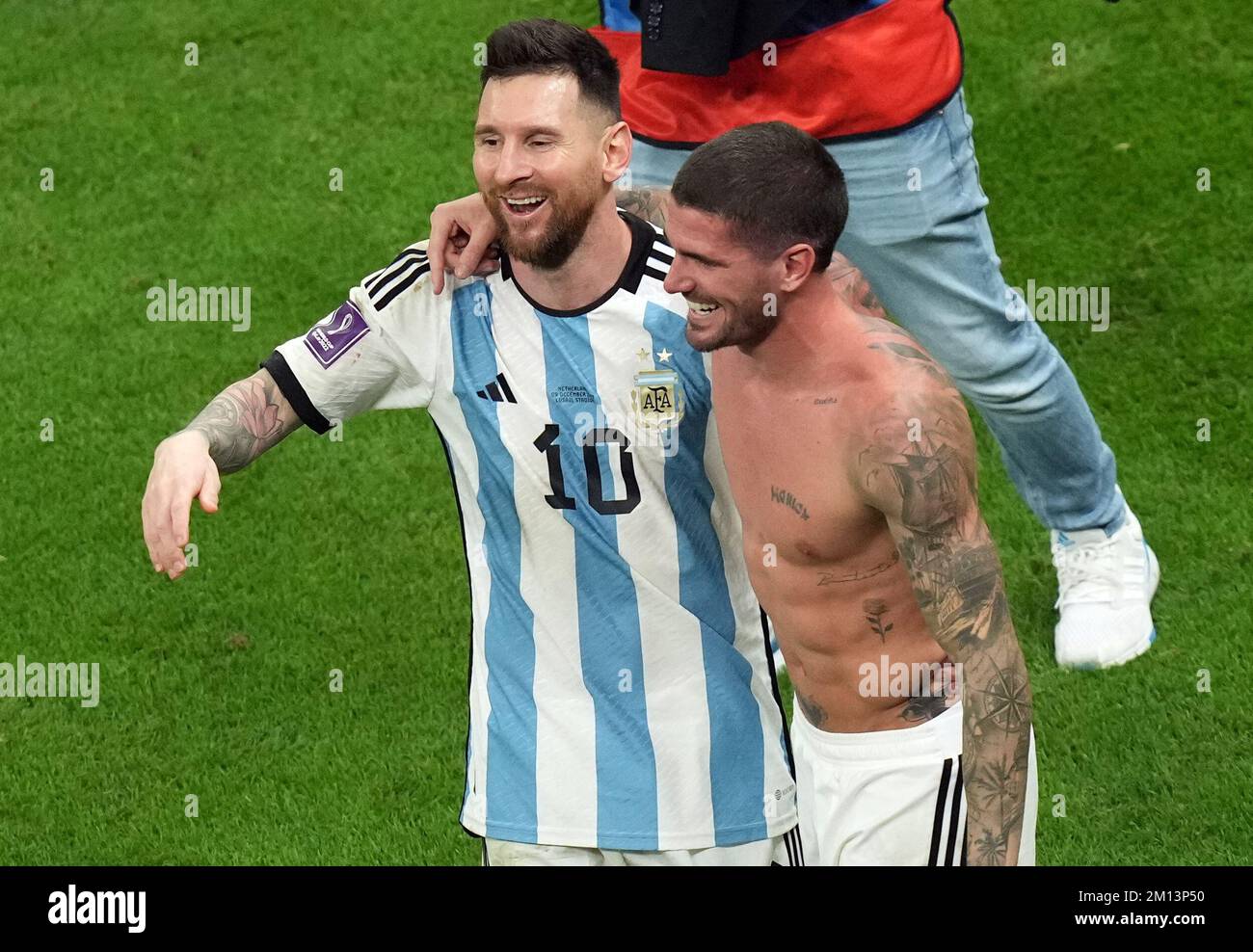 Argentina's Lionel Messi and Rodrigo De Paul celebrate their sides ...