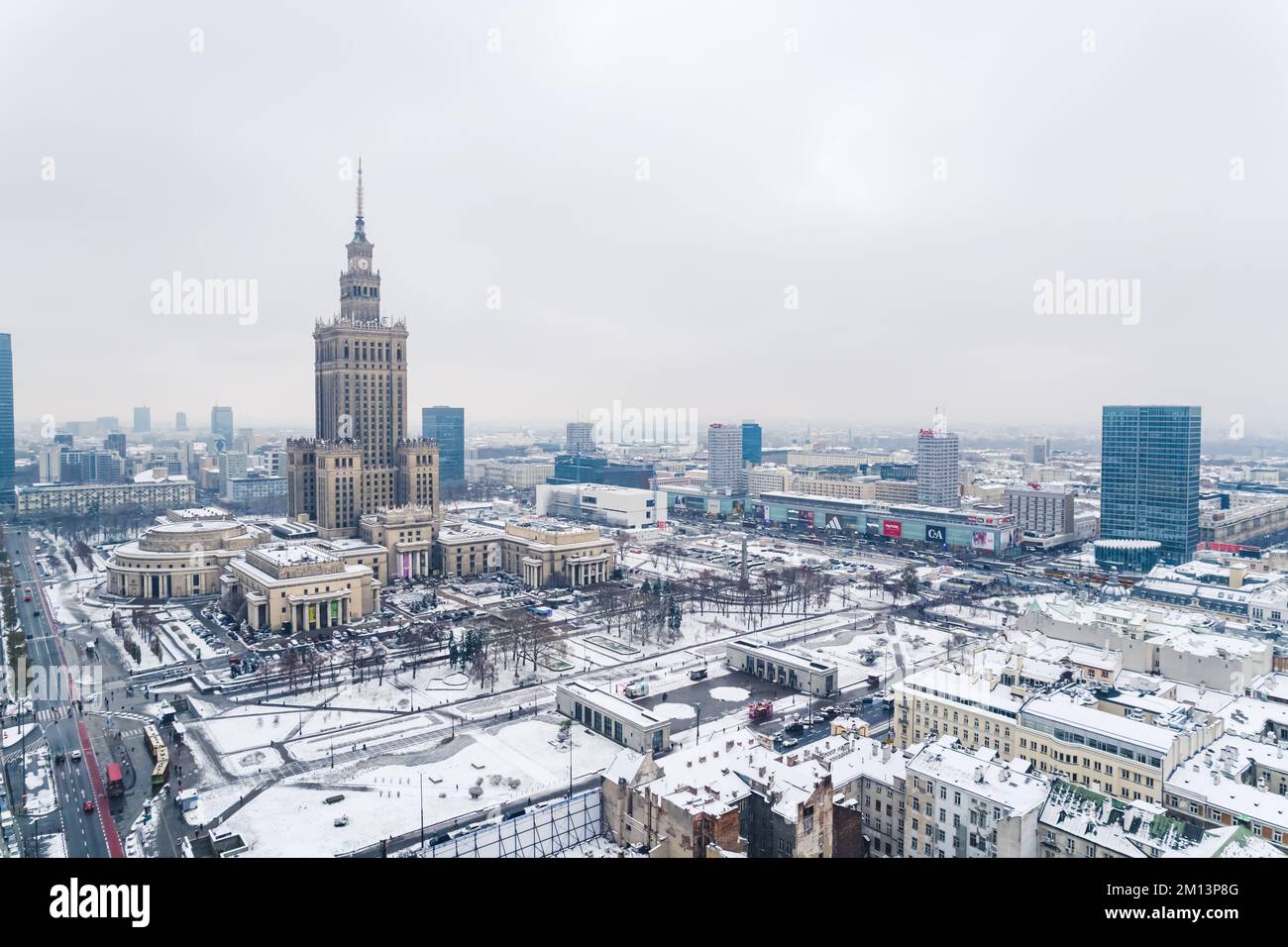 11.21.2022 Warsaw, Poland. Palace of Culture and Science covered with ...