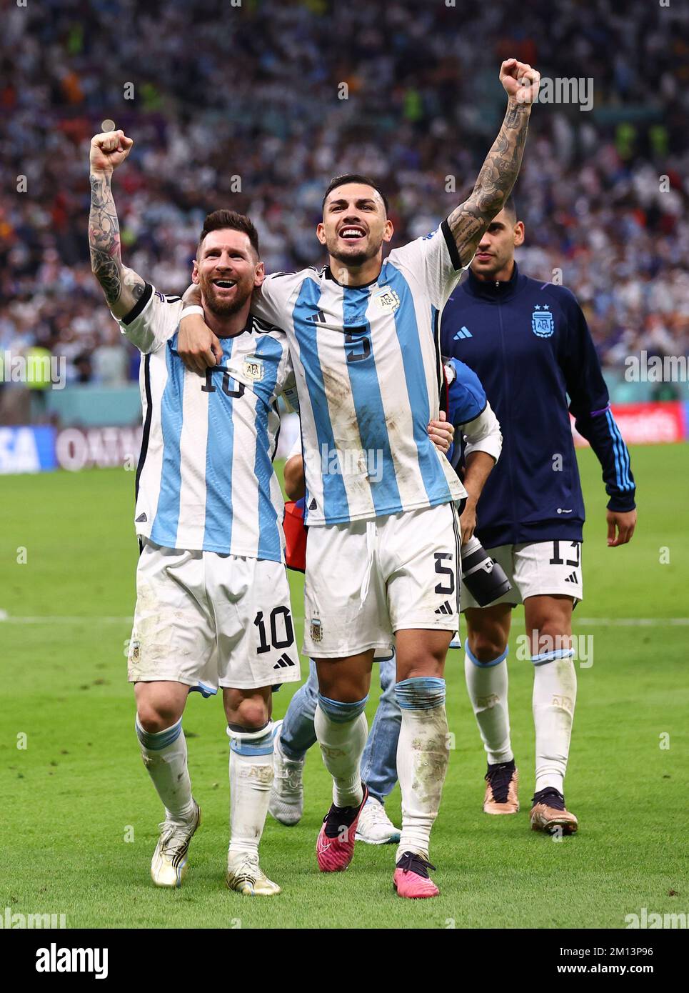 Doha, Qatar, 9th December 2022. Lionel Messi of Argentina and Leandro ...