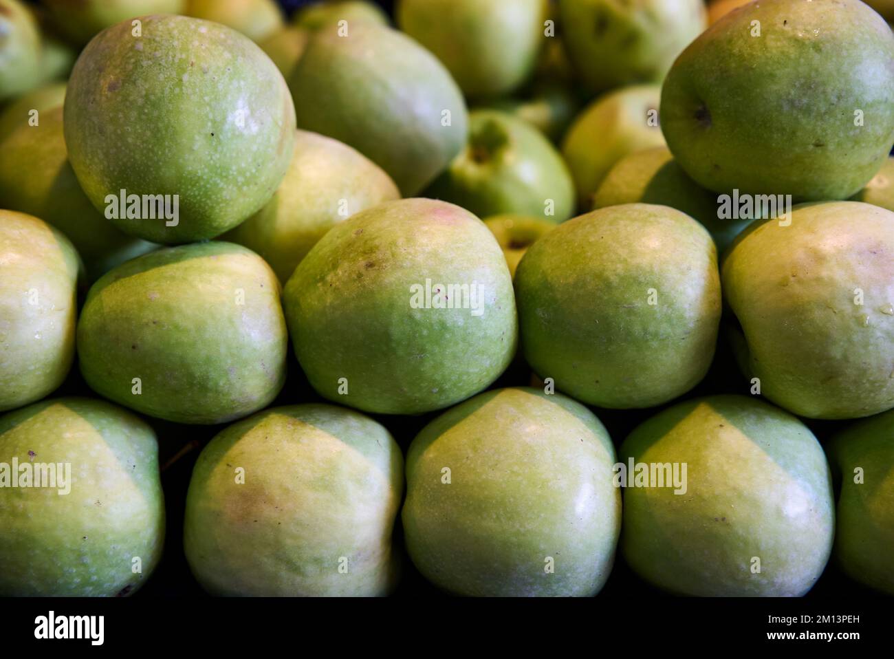 Green apple Raw fruit and vegetable backgrounds overhead perspective ...