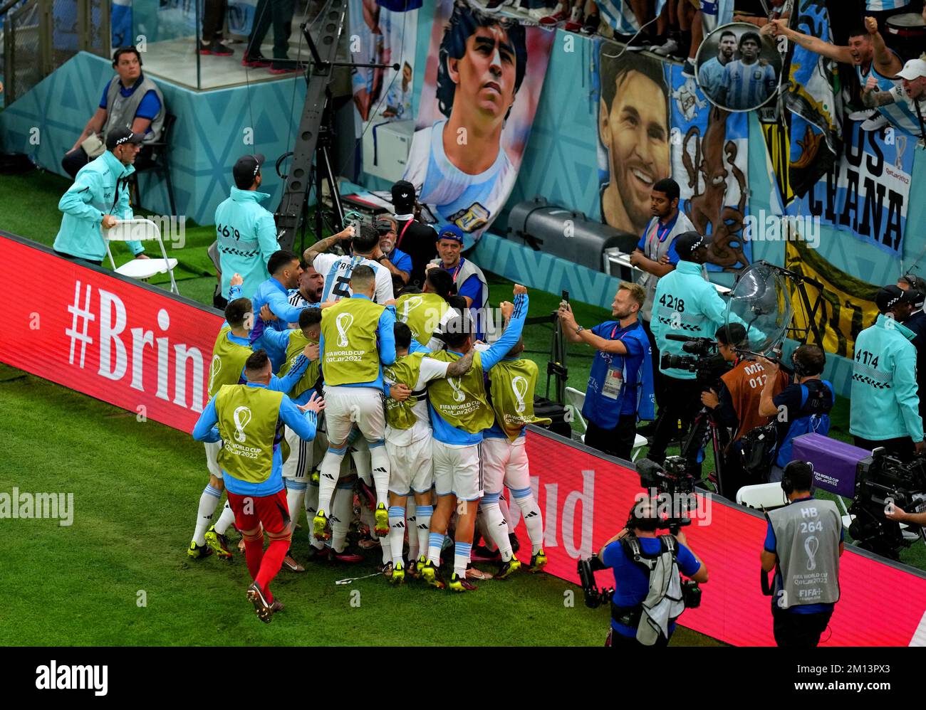 Argentina's Lionel Messi (blocked) celebrates with his team-mates after ...