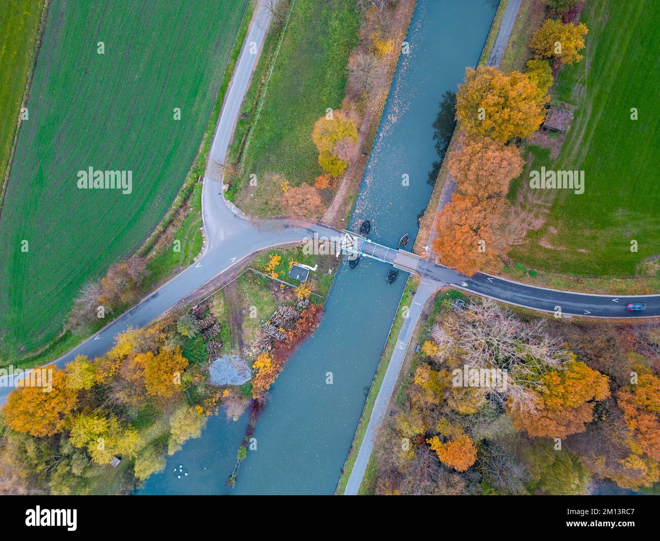 Top view of dark autumnforest landscape wallpaper art. Aerial nature ...