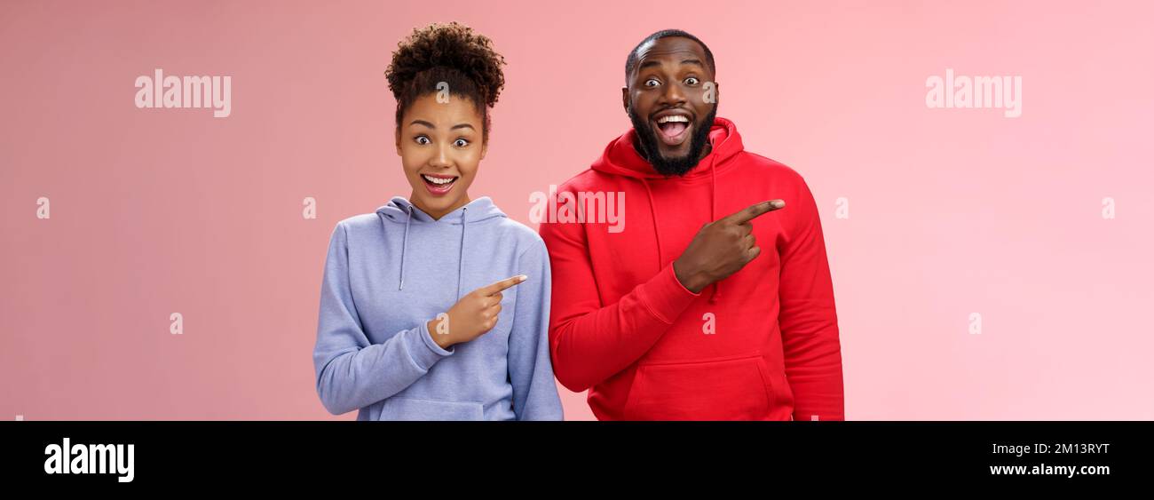 Impressed two best friends african american man woman 25s drop jaw ...