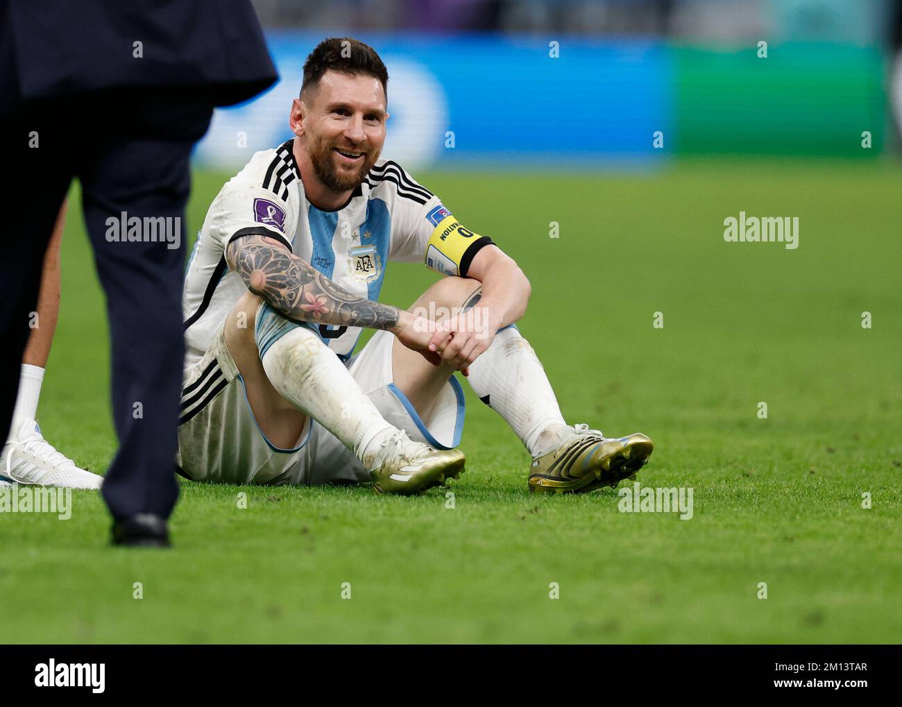 Lusail, Qatar. 9th Dec, 2022. Lionel Messi of Argentina reacts after ...
