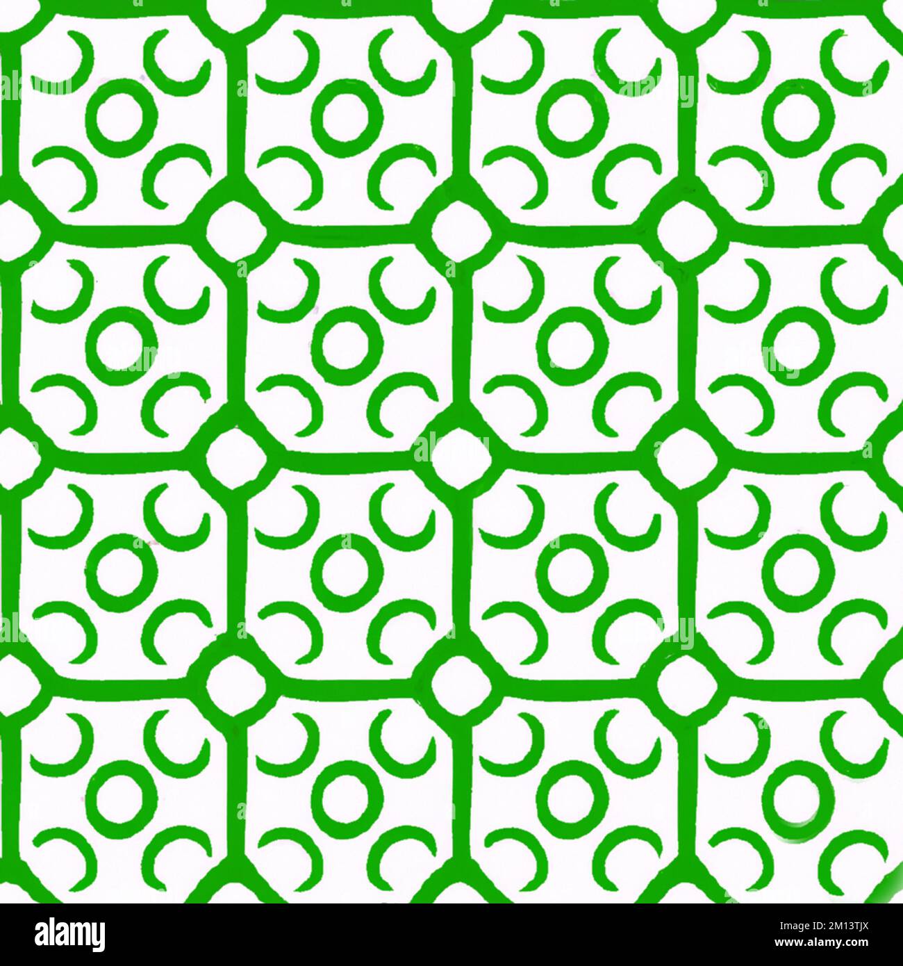 A fashionable fabric swatch illustration with a seamless pattern of green geometric designs on ...